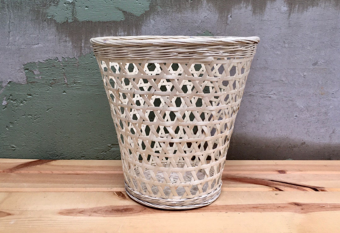 Vintage Garbage/trash Can Wicker/rattan Waste Basket Bohemian ...