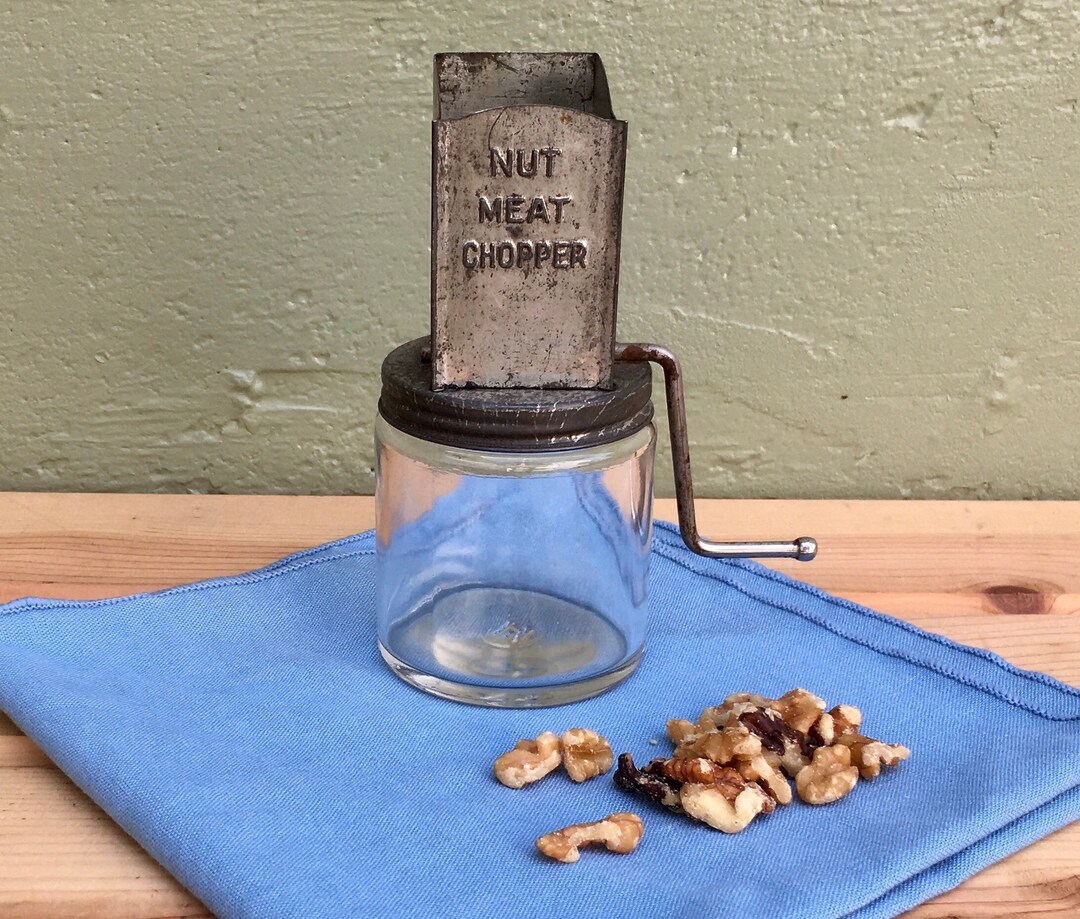 Antique Nut Meat Chopper — Vintage Metal Food Grater With Glass Jar ...