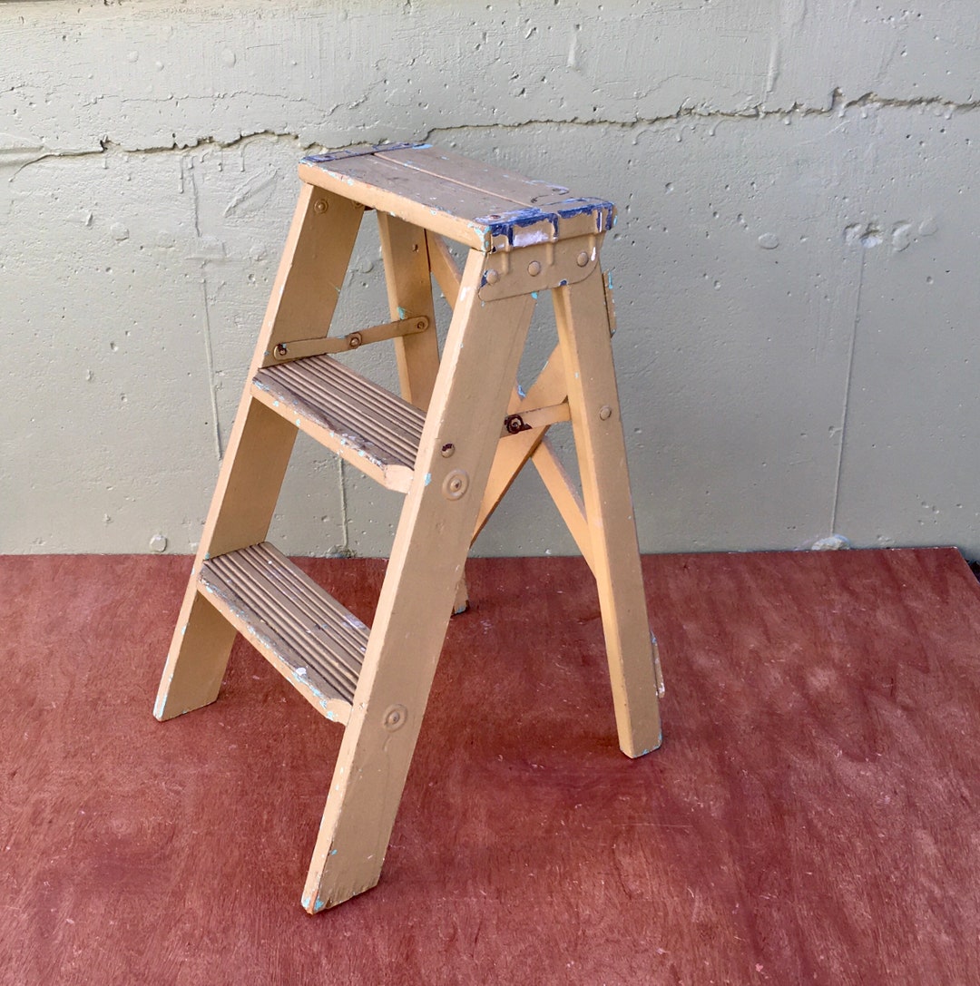 Antique Painted Wooden Ladder — Rustic 2 Foot Kitchen Step Ladder ...