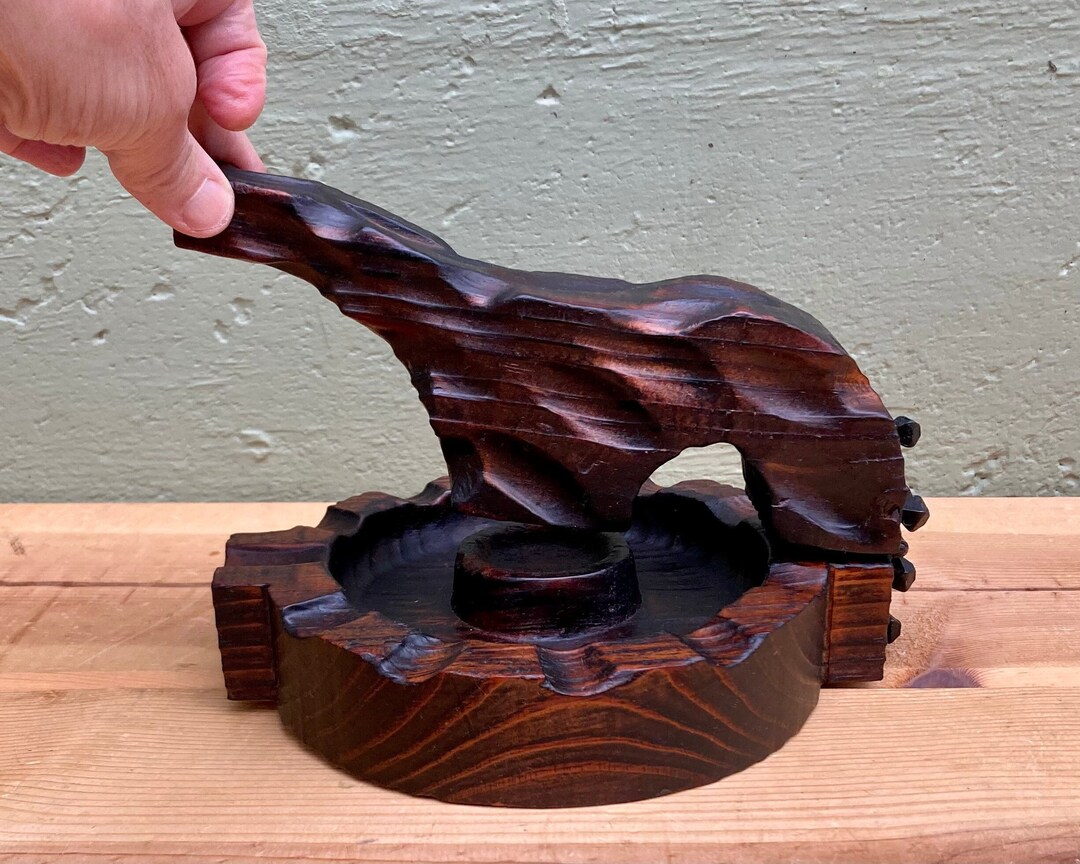 Wood Nut Dish — Antique Gothic Nutcracker Bowl — Hand Carved Vintage ...