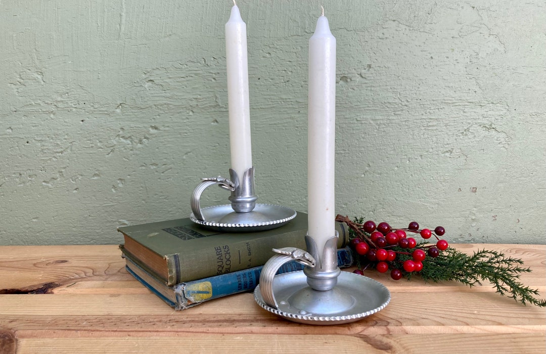 Handheld Candlestick Holders — Antique Pair — 2 Vintage Hand Wrought ...