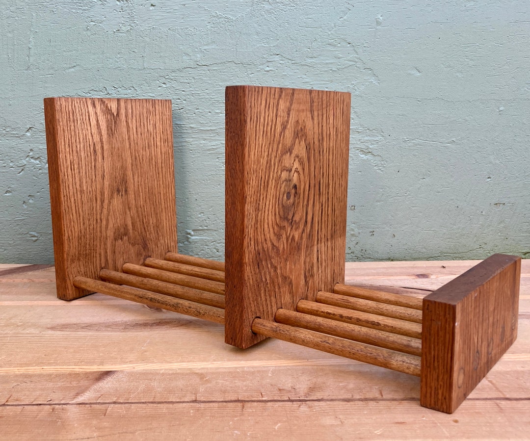 Vintage Wood Desktop Bookshelf Adjustable Oak Tabletop Sliding Book ...