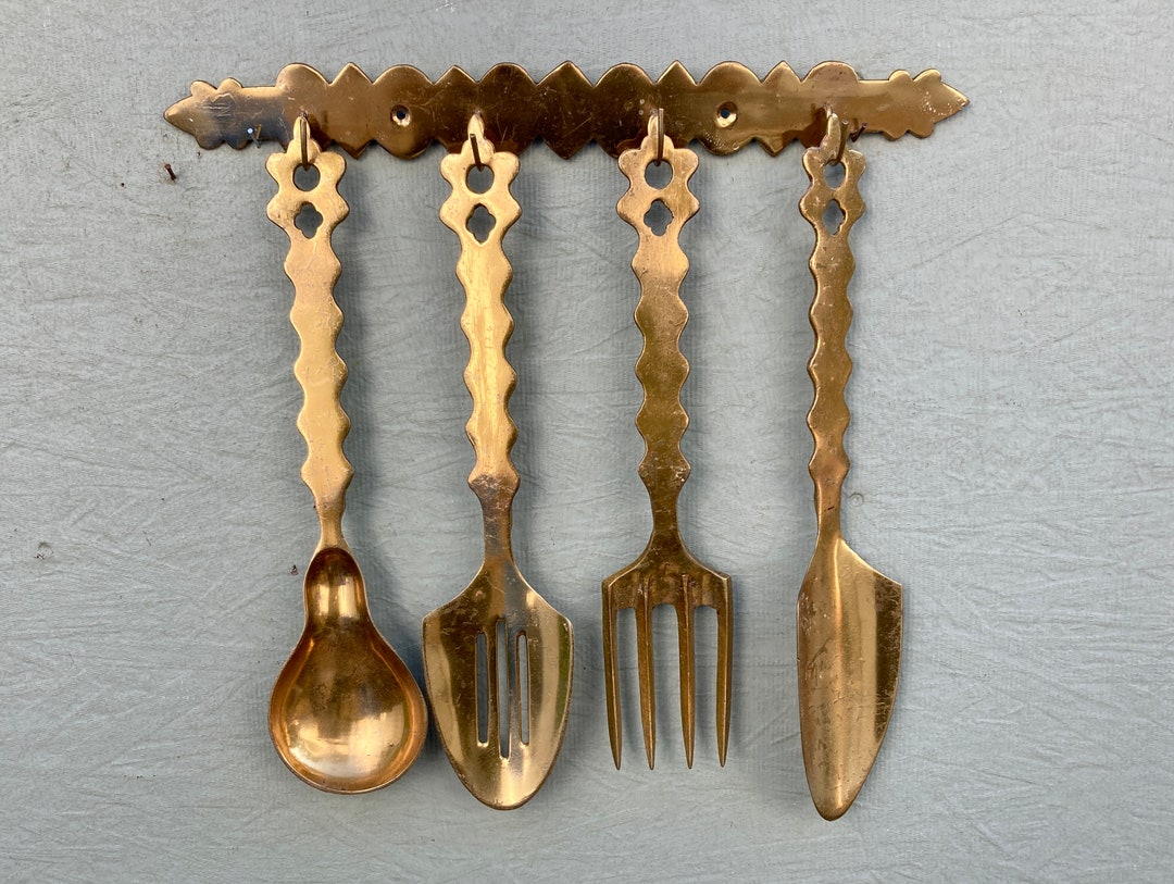 Brass Decorative Utensil Set Kitchen Wall Decor Fork Knife Spoon ...