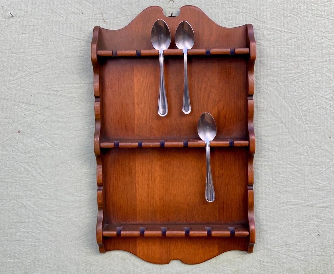 Vintage Wood Shelf Collectible Souvenir Spoon Rack Collectors Kitchen ...