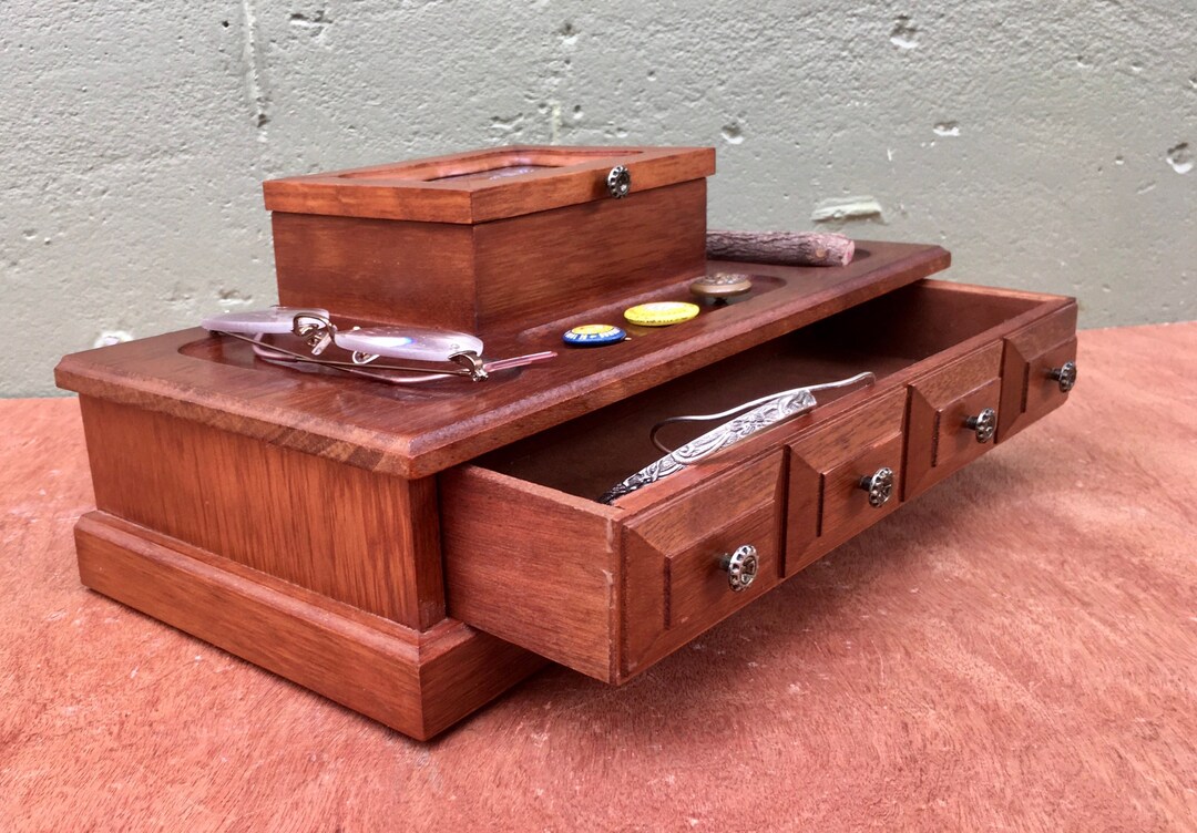 Vintage Men's Wooden Valet — Jewelry Drawer Dresser Top Organizer—mid ...