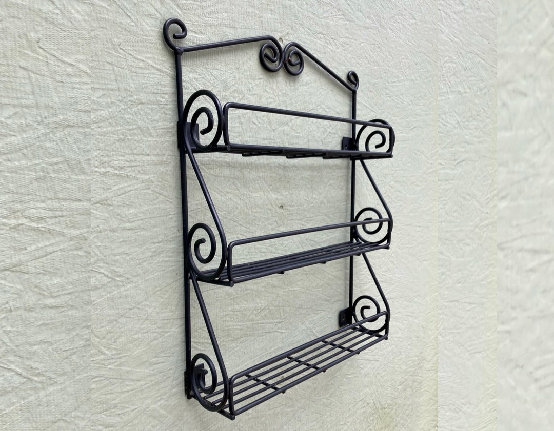 Black Metal Shelf — Kitchen Herb Spice Storage Organizer — Rustic Wall ...
