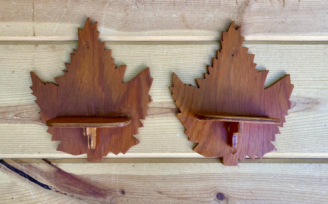 Rustic Wood Shelf 2 Vintage Handcrafted Wooden Leaf Design - Etsy
