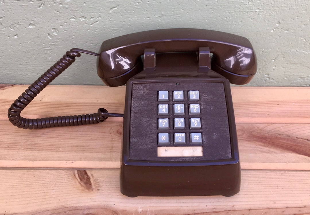 Vintage Telephone — Push Button Dial Retro/chocolate Brown Western ...