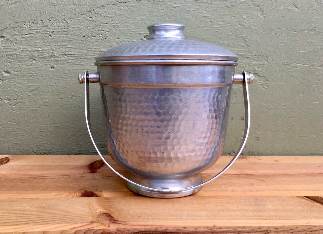 Antique Ice Bucket — Hammered Aluminum — Mid Century Retro Silver Toned ...