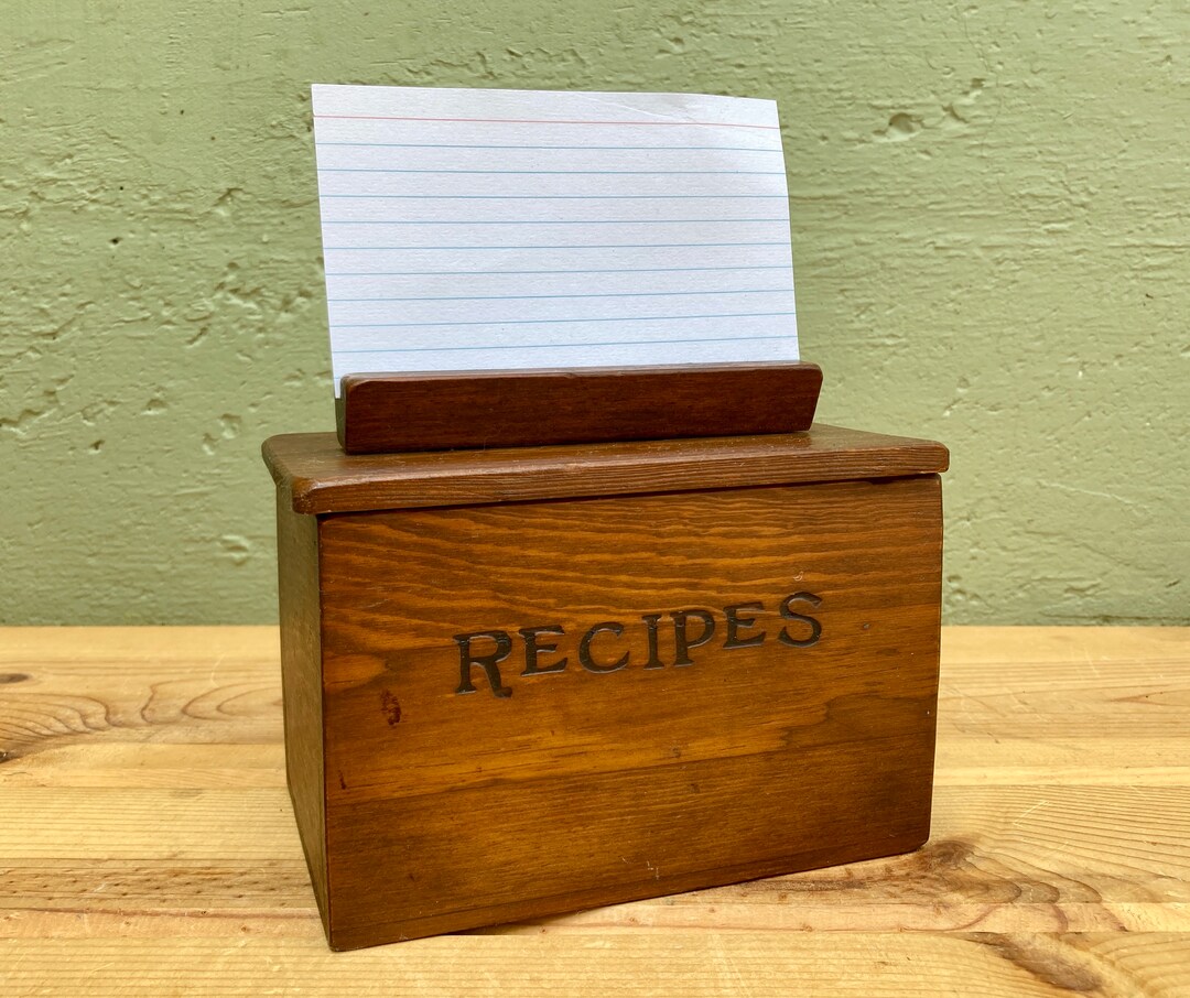Antique Wood Recipe Box — Vintage 3x5 Card File/organizer — French ...