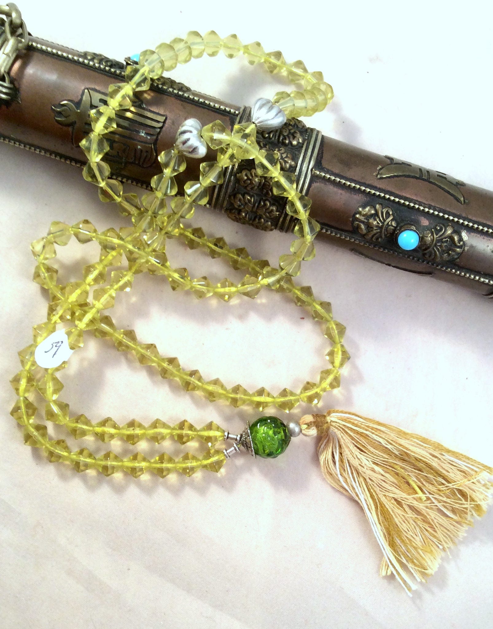 Yellow Gold Tibetan Prayer Beads, Tenga, Mala. Buddhist Meditation ...