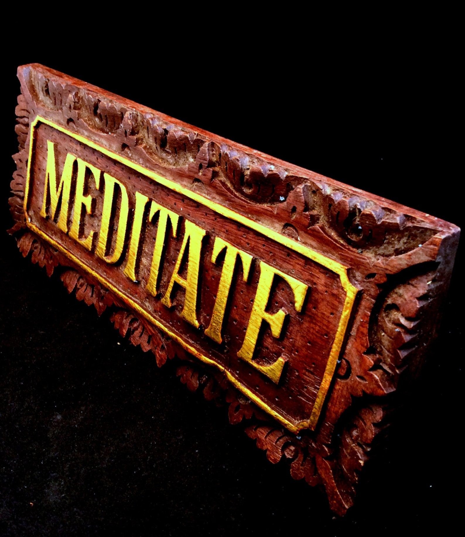 Hand Carved Teak Inspirational Sign. Meditate Enjoy - Etsy