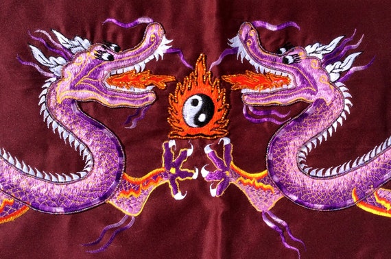 Wide Double Dragon Banner. Embroidered Beaded Purple Black - Etsy