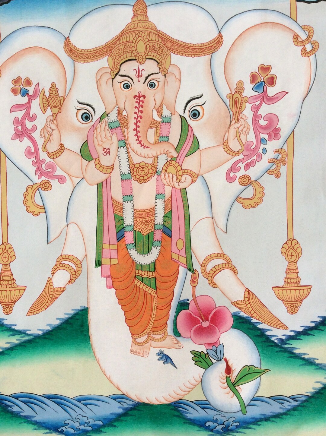 Ganesha Hindu or Buddhist Elephant God Tibetan Style Thangka. Protector ...