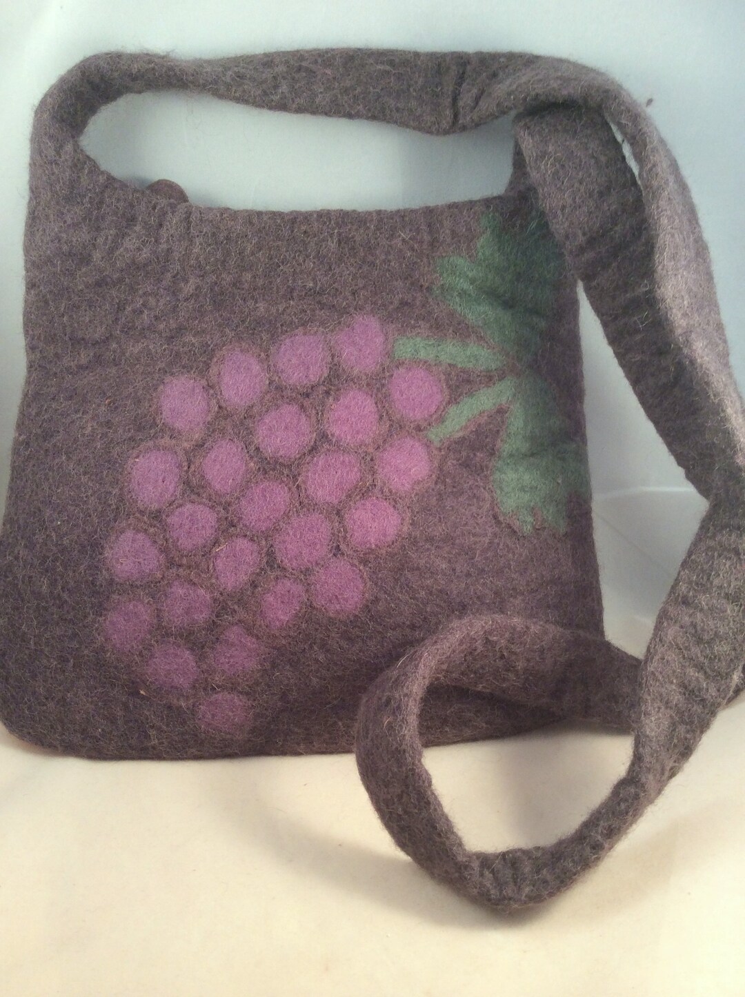 Felted Shoulder Bag, Purse. Lined. Grapes With Brown, Green or Grey ...