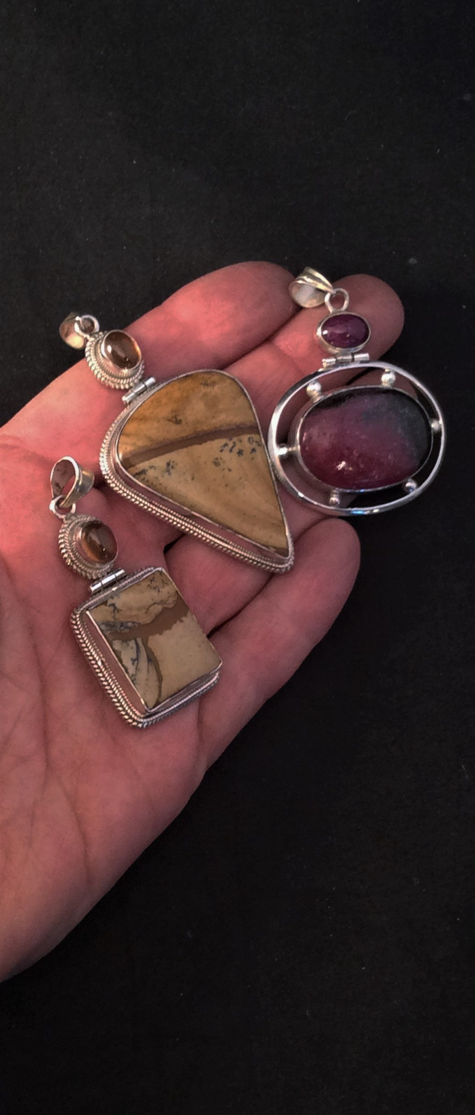 Choice of 4 Picture Jasper or Rhodonite With Ruby Pendant. Sterling ...