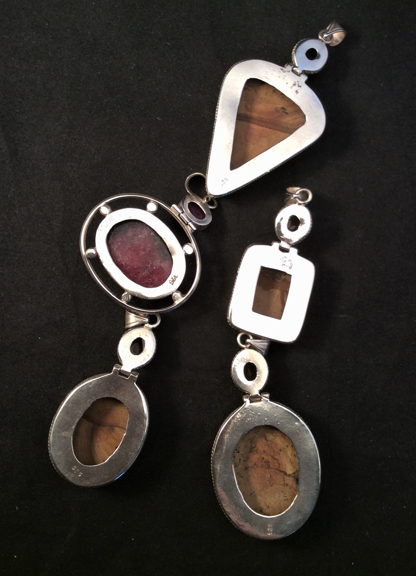 Choice of 4 Picture Jasper or Rhodonite With Ruby Pendant. Sterling ...
