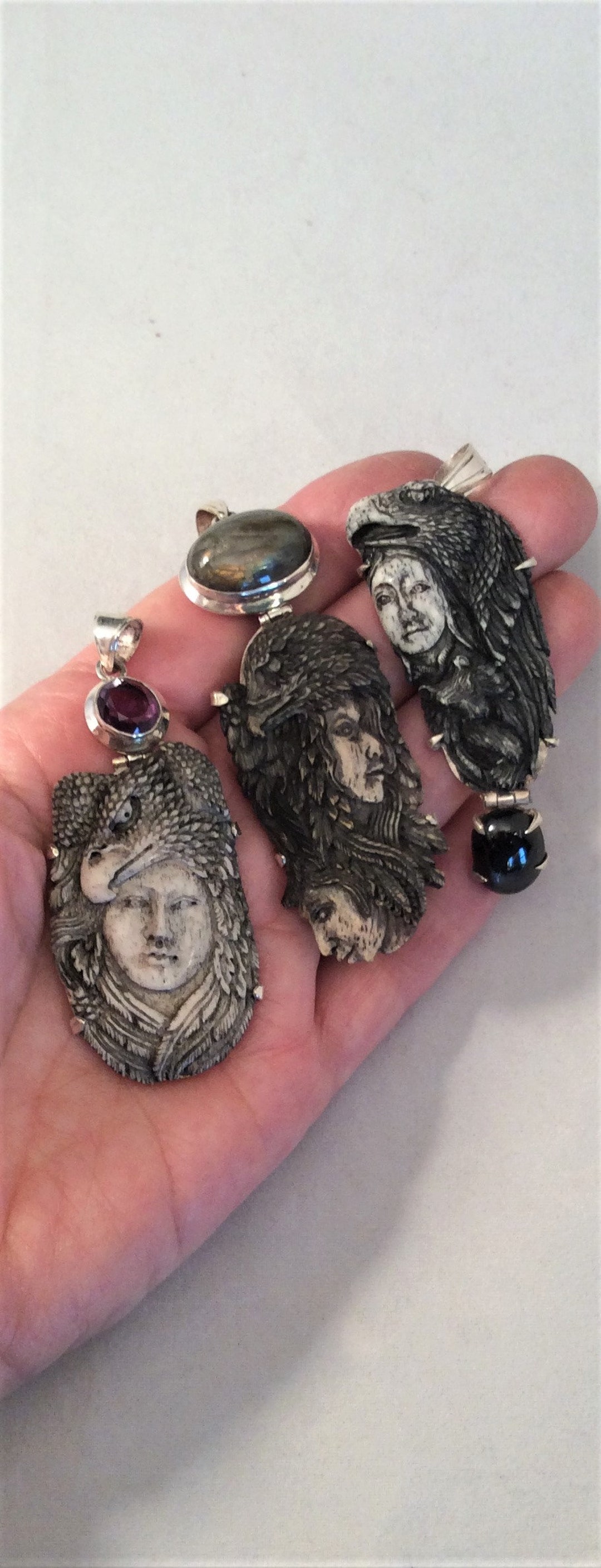 Choice of 4 Cameo Lady, Eagle or Hawk Pendant. Native Am Look, Carved ...