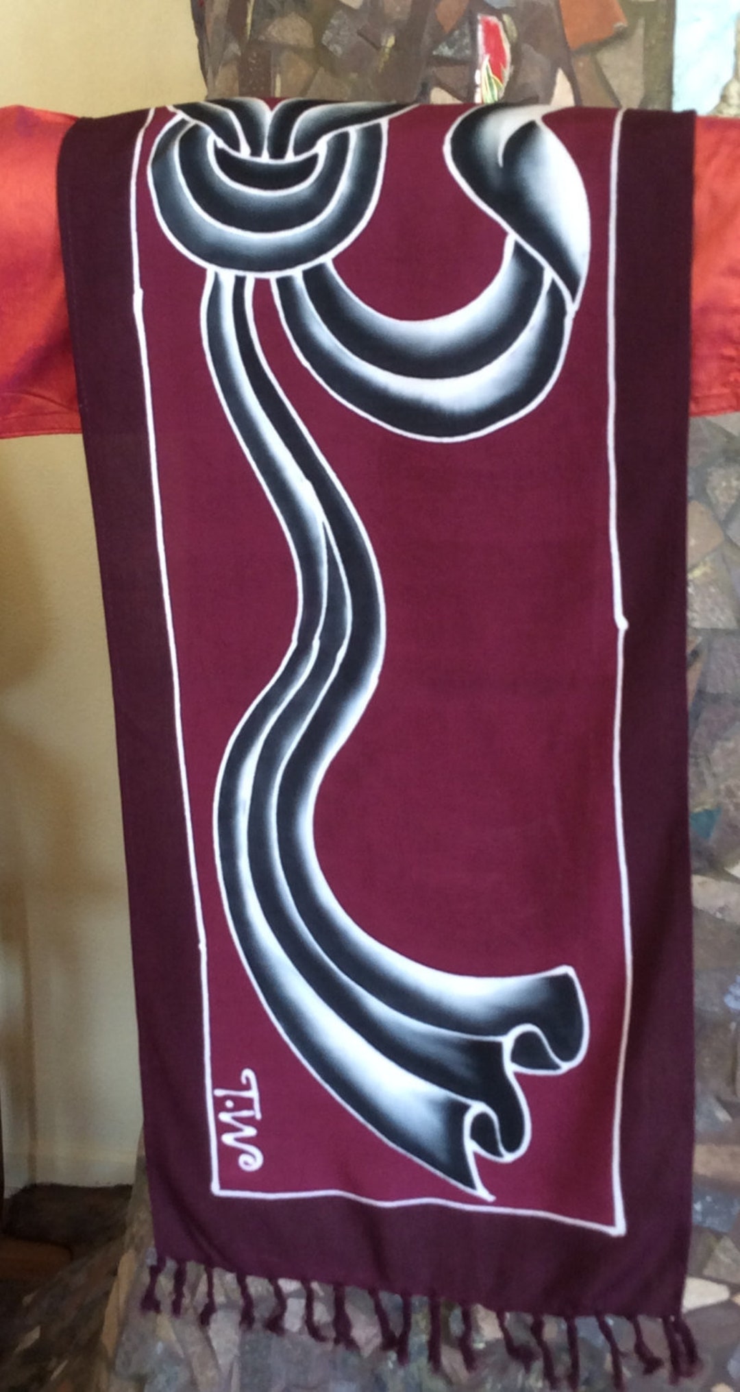 Tibetan Buddhist Sacred Offering Scarf Design Painted on a 60 in Scarf ...