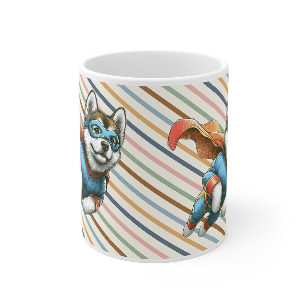 Dynamic Dog Defender Ceramic Superhero Mug Heroic Hound Havoc Vibrant ...