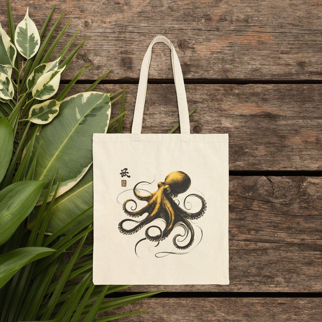 Octopus Tote Bag - Boho Octopus Handbag - Japan Octopus Purse Nature ...