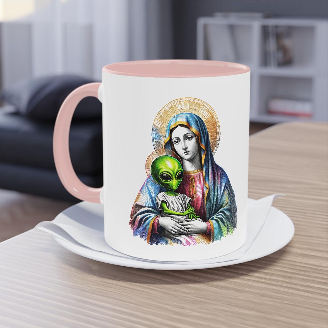 Satiric Cup Alien Virgin Mary Print Fun Mug Virgin Mary Accessory ...