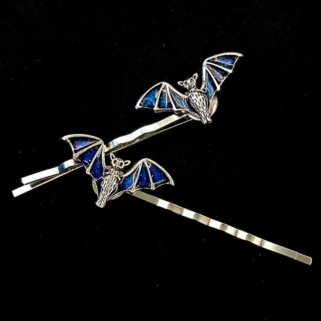 Silver Hair Pins, Blue Bat, Bat Hair Pins, Wing Hair Pin, Bat Wing ...