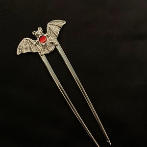 Silver Bat, Red Bat, Bat Hair Pin, Bat Hair Fork, Goth Hair Fork ...