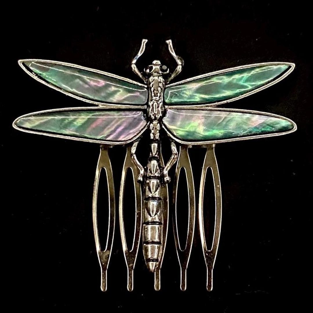 Dragonfly Hair Comb, Abalone Dragonfly, Something Blue, Green Shell ...
