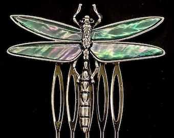Dragonfly Hair Comb, Abalone Dragonfly, Something Blue, Green Dragonfly ...