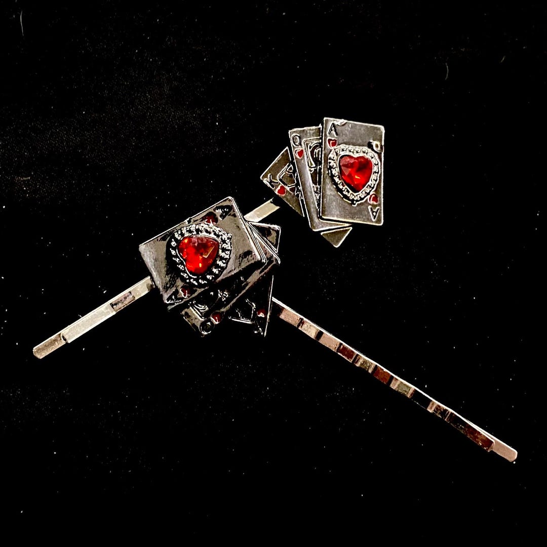 Playing Card Hair Pins, Ace King Queen, Black Ace of Hearts, Red Hearts ...