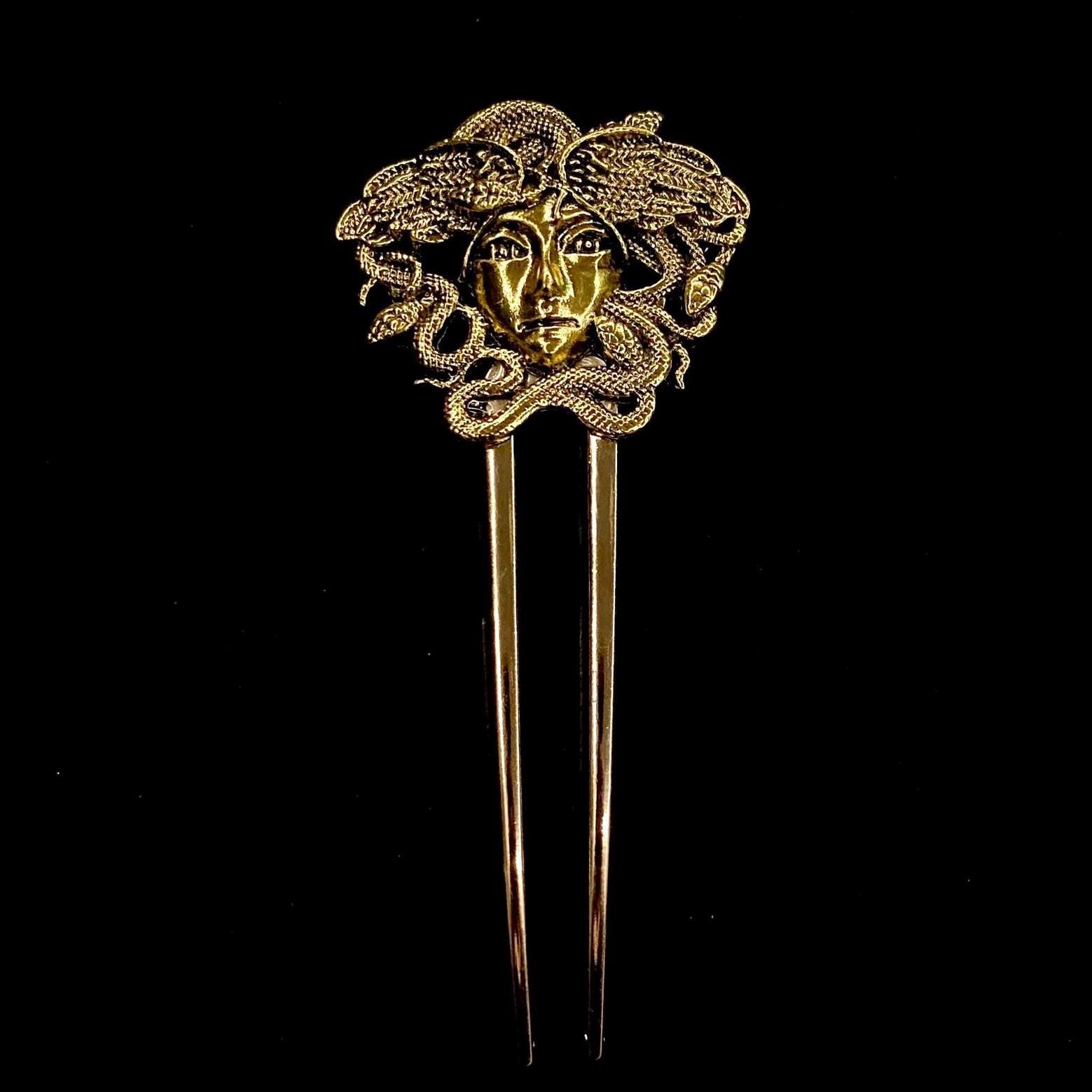 Medusa Hair Fork, Gold Hair Fork, Gold Medusa, Greek Mythology, Snake ...