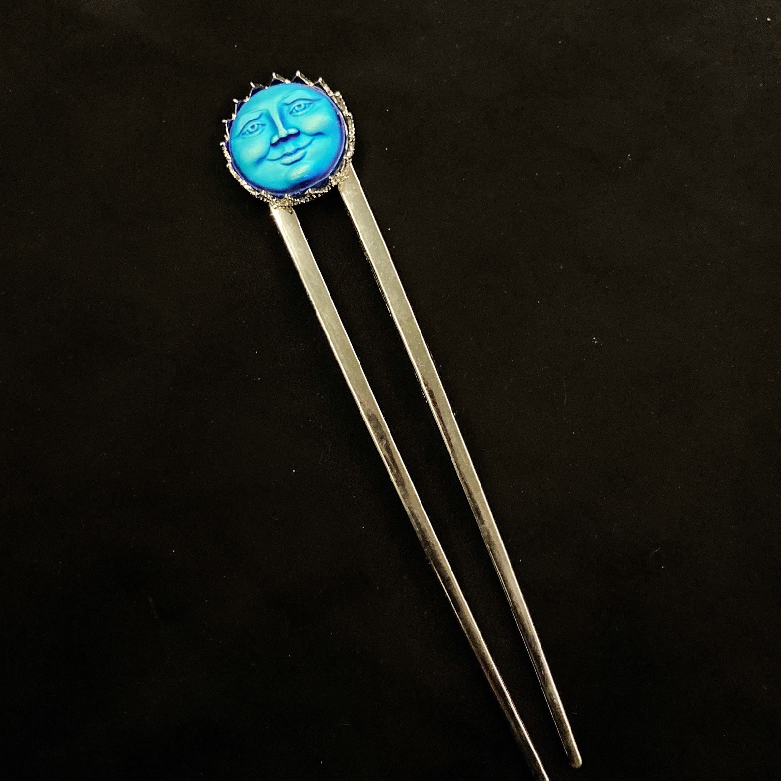 Extra Long Hair Fork, Moon Hair Fork, Blue Moon, Color Shift, Moon Face ...