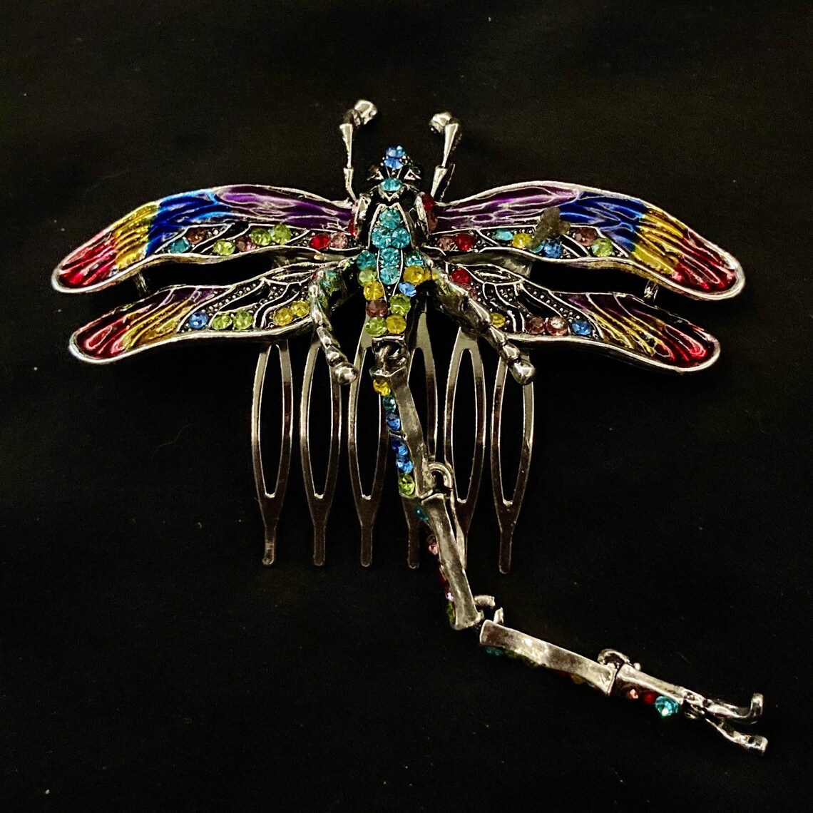 Dragonfly Hair Comb, Articulated Tail, Rainbow Dragonfly, Jeweled Hair ...