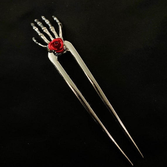 Skeleton Hand Red Rose Skeleton Hand Hair Silver Skeleton - Etsy