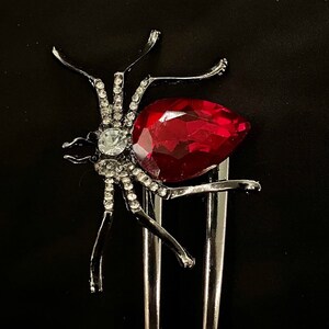 Black Spider, Spider Hair Fork, Silver Hair Fork, Spider Jewelry, Dark ...