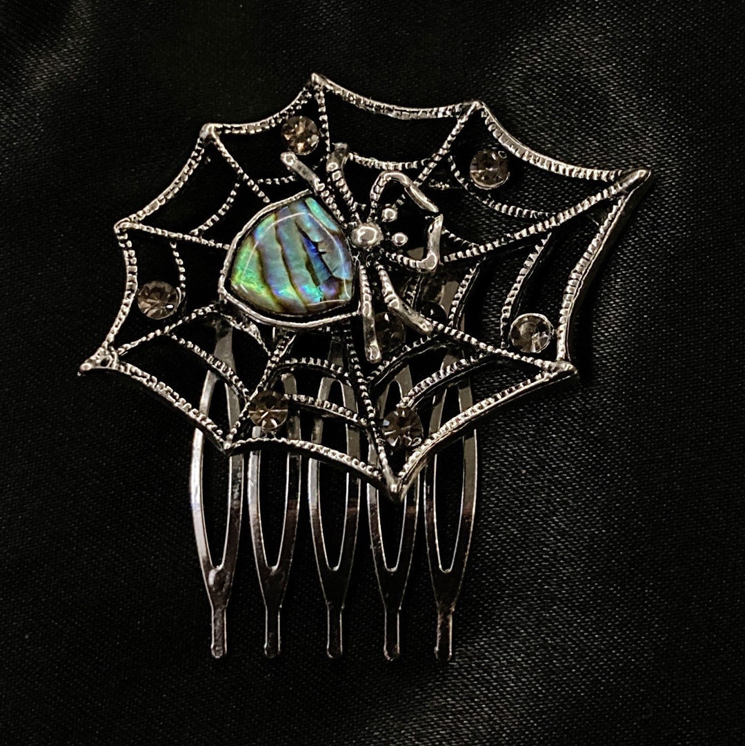 Spider Hair Comb, Spider Web Hair Comb, Abalone Spider, Silver Spider ...