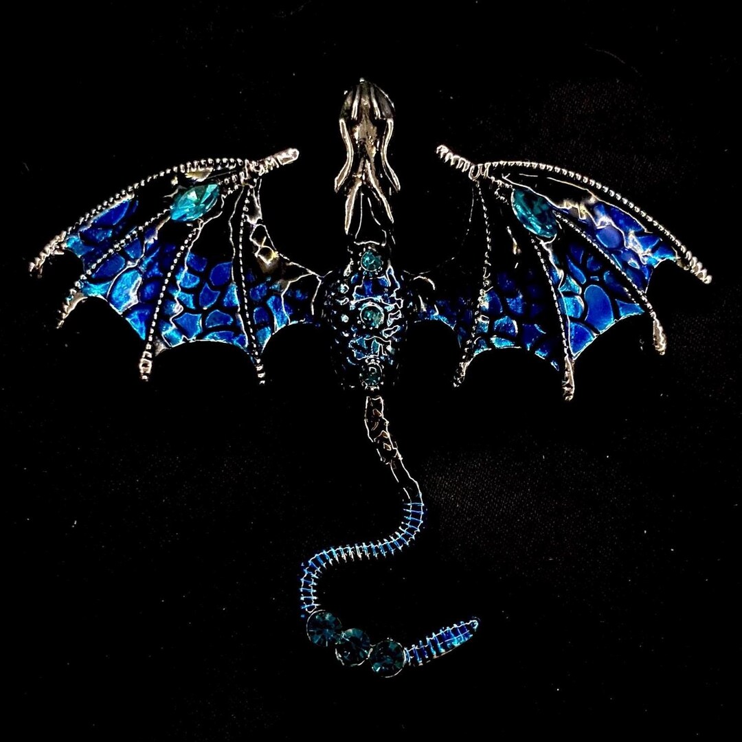 Dragon Brooch, Dragon Pin, Blue Dragon, Silver Dragon, Dragon Jewelry ...