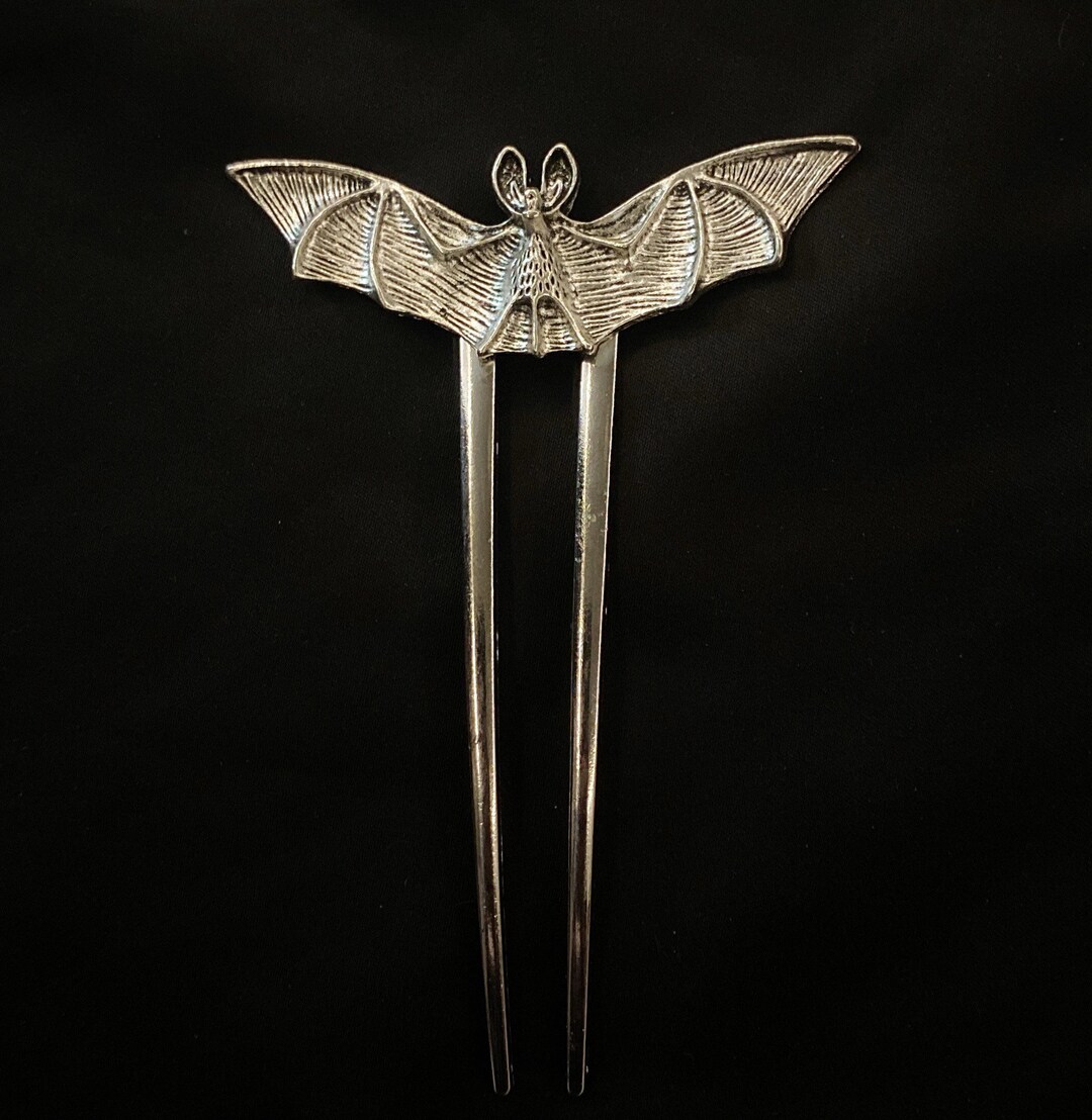 Silver Bat, Bat Hair Pin, Large Bat, Bat Hair Fork, Goth Hair Fork ...