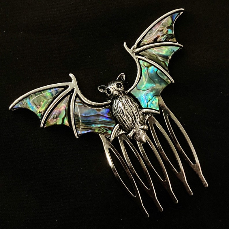 Abalone Bat, Abalone Hair Comb, Silver Bat, Bat Hair Comb, Goth Hair ...