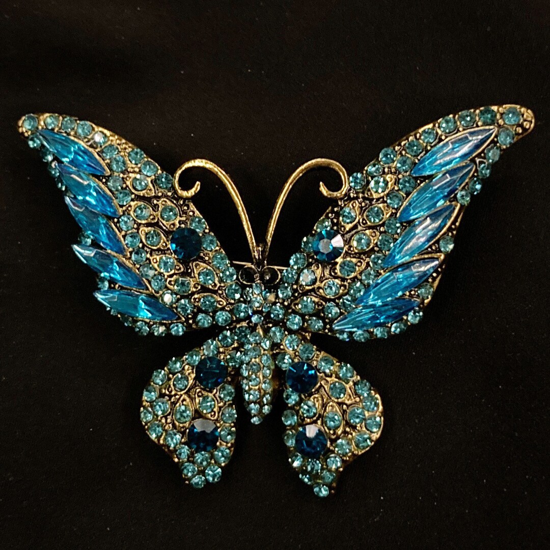 Blue Butterfly, Jeweled Butterfly, Butterfly Brooch, AB Jewels ...