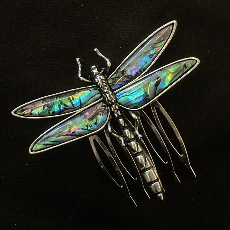 Dragonfly Hair Comb Abalone Dragonfly Something Blue Green - Etsy