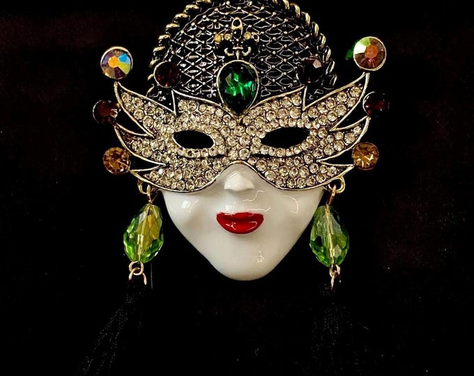 Mask Brooch, Masquerade Mask, Carnival Mask, Venetian Mask, Carnevale ...