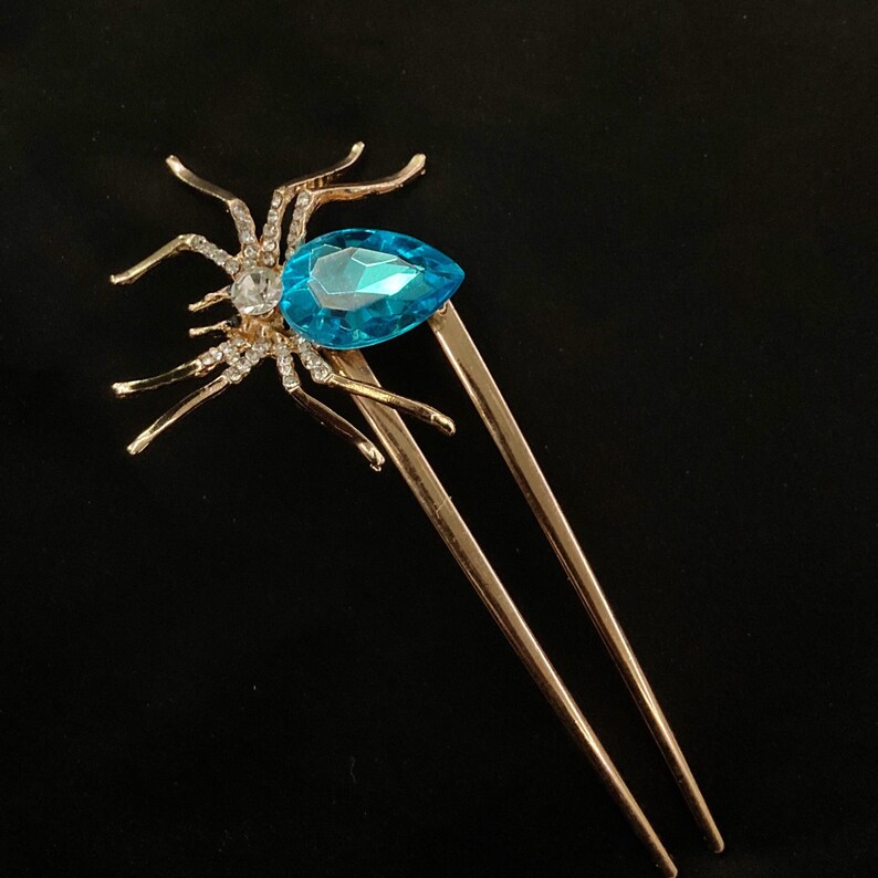 Blue Spider, Spider Hair Fork, Goth Hair Fork, Gold Hair Fork, Spider ...
