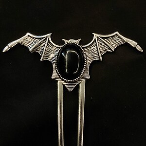 Silver Bat, Black Bat, Bat Hair Fork, Large Bat, Goth Hair Fork, Silver ...