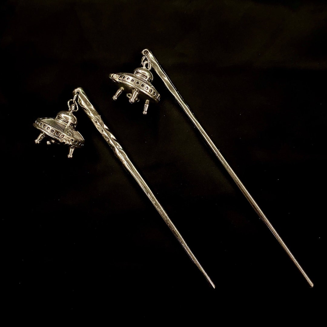 UFO Hair Stick, UFO Locket, Silver Hair Stick, Hair Stick Bun Holder ...