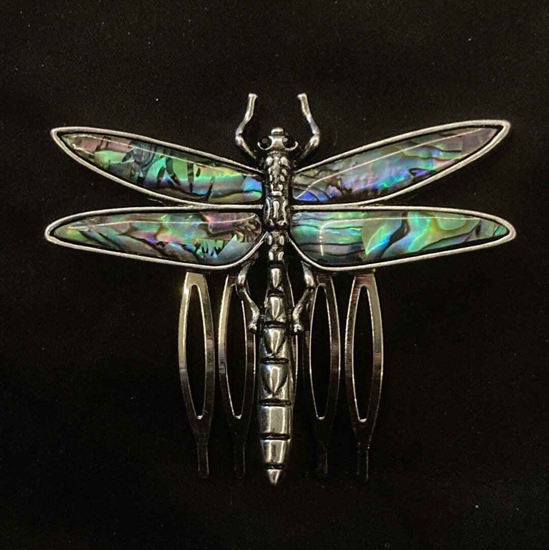 Dragonfly Hair Comb, Abalone Dragonfly, Something Blue, Green Dragonfly ...