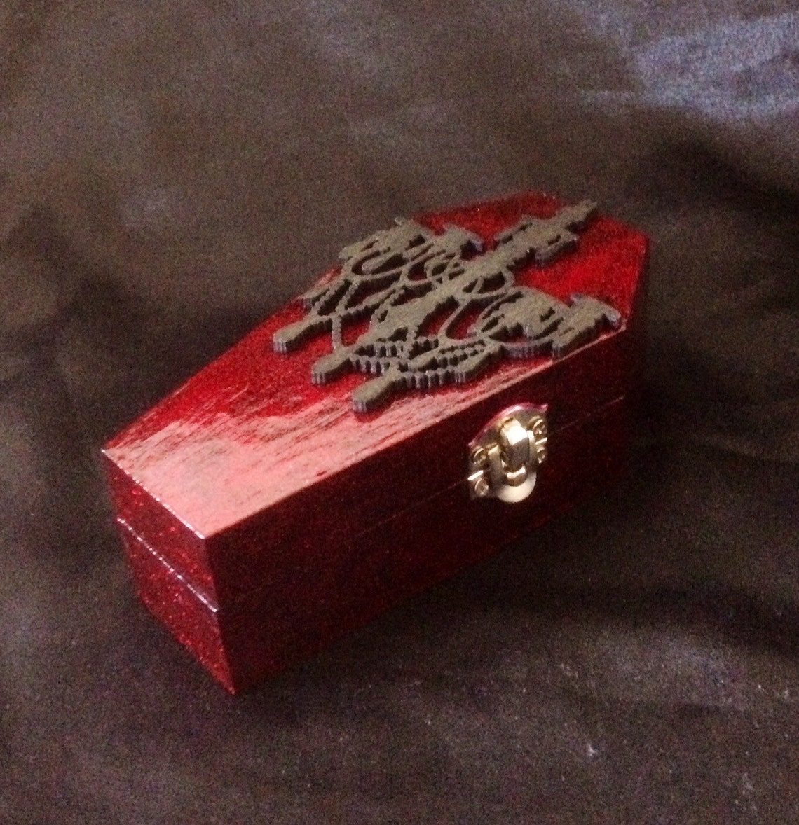 Shiny Sparkling Red Coffin Box With Matte Black Chandelier | Etsy
