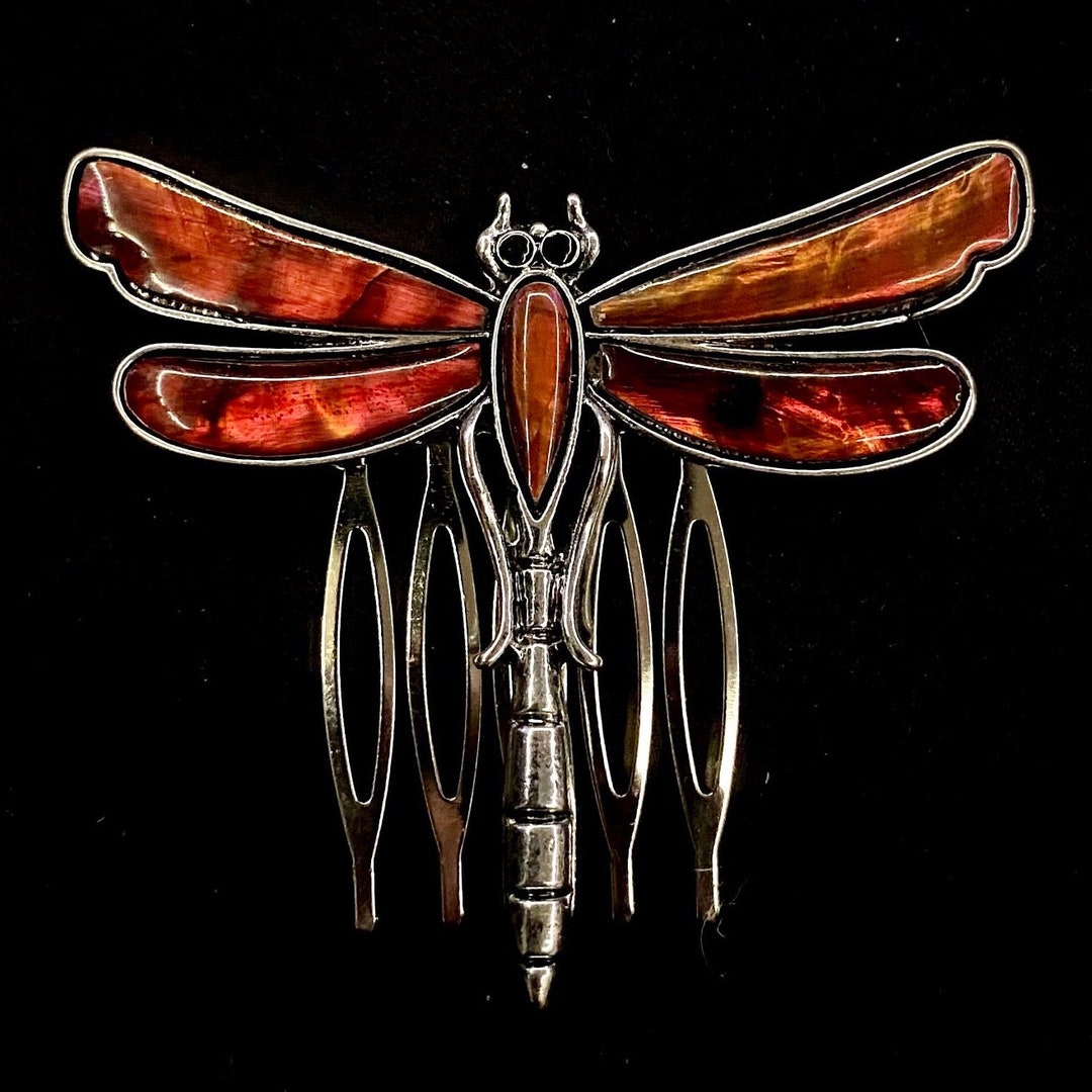 Dragonfly Hair Comb, Abalone Dragonfly, Red Dragonfly, Shell Dragonfly ...