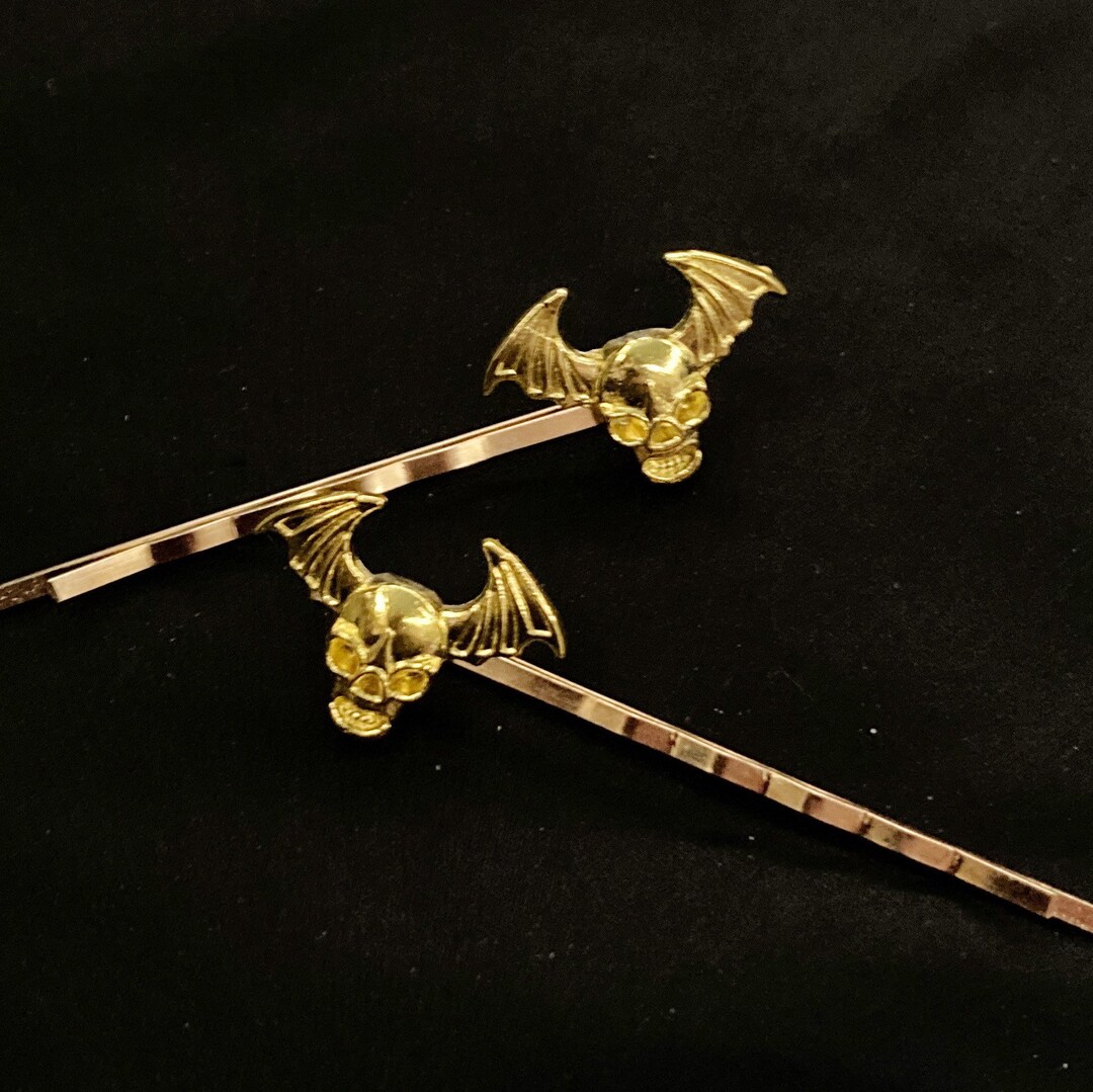 Gold Hair Pins, Bat Hair Pins, Skull Hair Pins, Wing Hair Pin, Bat Wing ...